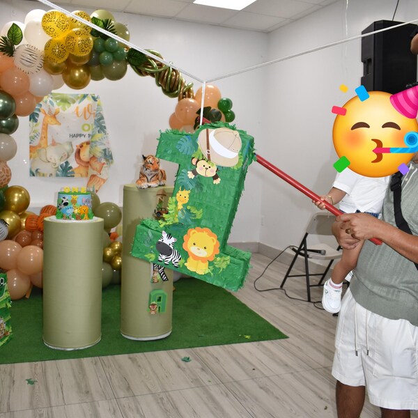 20'' Tall Number One Pinata First Birthday Pinata Bright Green Dinosaur ...