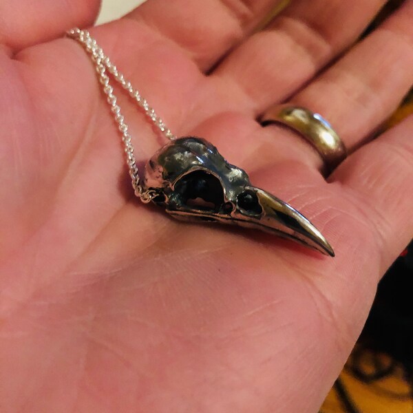 Raven Skull Necklace, Sterling Silver - Etsy