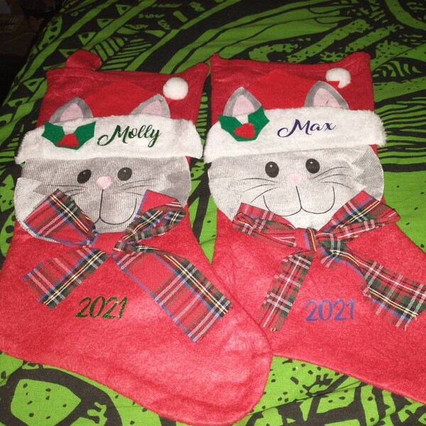 Personalized Cat Stocking, Pet Christmas Stockings, Your Cats Name Here ...