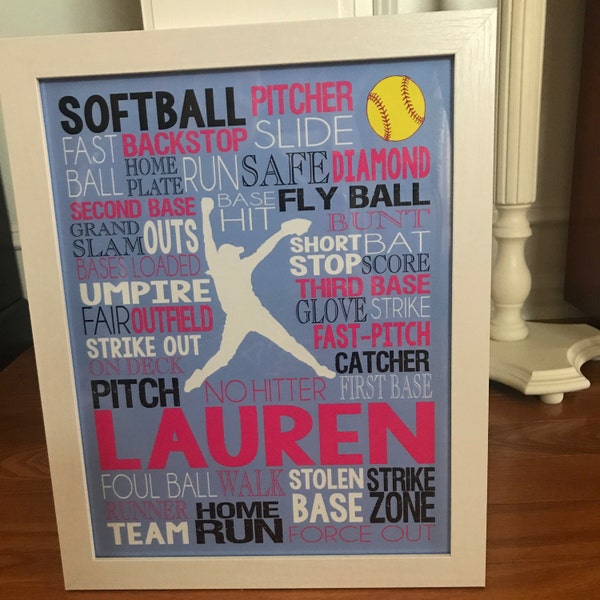 Softball Gift, Softball Art, Softball Poster, Softball Typography ...