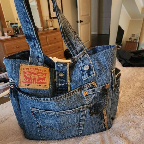 Upcycled Blue Denim Crossbody Bag, Handmade Jean Bag, Phone Crossbody ...