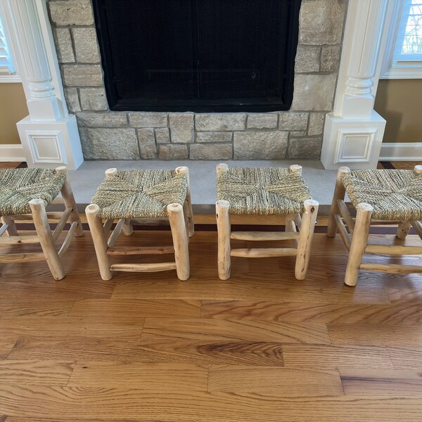 Handmade Solid Wooden Bench, Vintage and Straw Bench, Handcrafted Chair ...