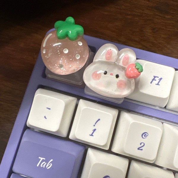 ARTISAN Strawberry Bunny Keycap | Pink | Green | Transparent | Cute ...