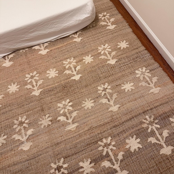 Handmade Jute Cotton Flower Kilim Rug,caucsian Turkish Traditional ...