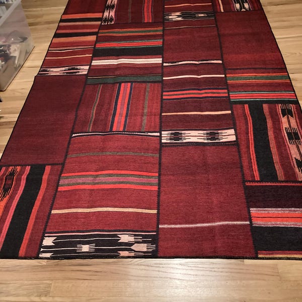 Vintage Red Rug 8x10, Red Kilim Rug 8x10, Tribal Red Area Rug 8x10 ...