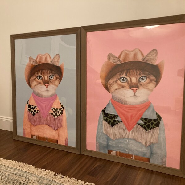 Rodeo Kitten Art Print - Colorful Western Cat Art- Maximalist Boho Wall ...