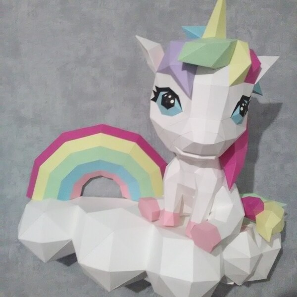 Papercraft 3D Unicorn on Clouds & Rainbow PDF,SVG Template for DIY ...