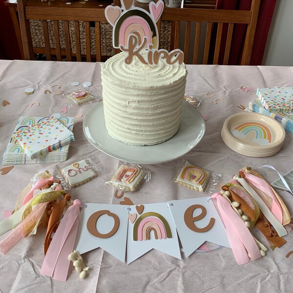 Boho Rainbow First Birthday Girl Party Bundle Pink & Gold Muted Decor ...