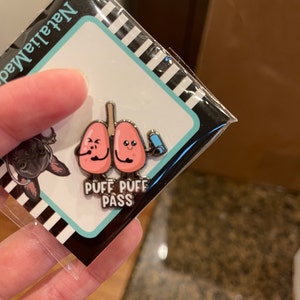 Puff Puff Pass Enamel Pin, 1.25 Cute Lungs Pin, Respiratory Therapist ...