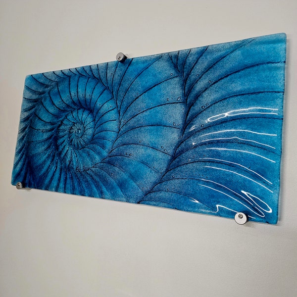 Large Ammonite Wall Art 56x26cm (22x10"), Blue Swirl Landscape Fossil ...