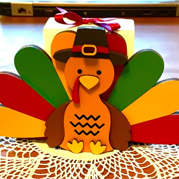 Thanksgiving 3D Layered Wood Turkey Shelf Sitter, Hand Painted Fall ...
