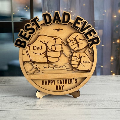 Personalized Dad and Kid Hands Fist Bump Mountain Sign SVG, Best Dad ...
