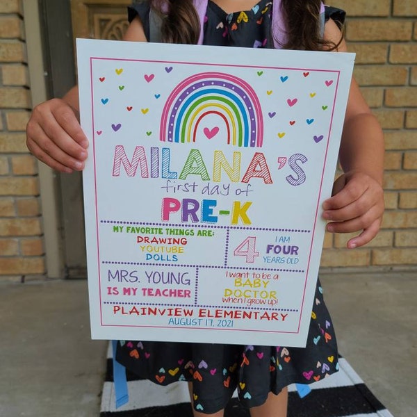 Editable First Day of Pre-k Sign, Rainbow First Day of School Sign ...
