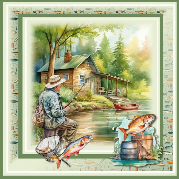 10 Illustrated Fishing Theme | Fishing Seamless Fishing Digital Paper ...