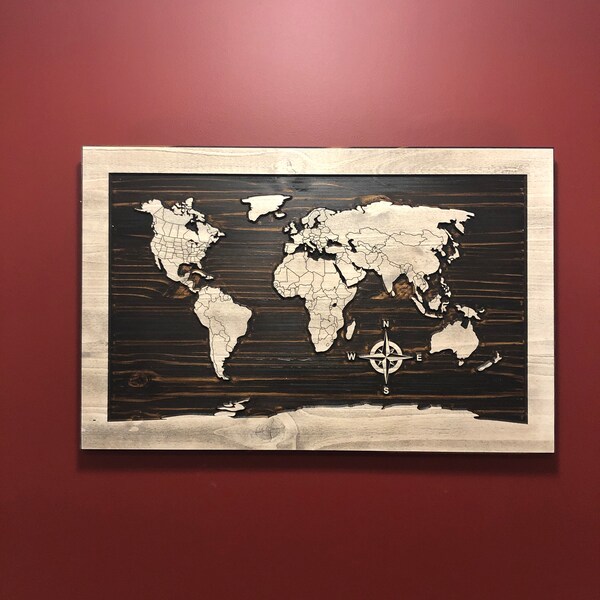 World Map Wall Art, Map of World With Country Lines, Push Pin Map, Map ...