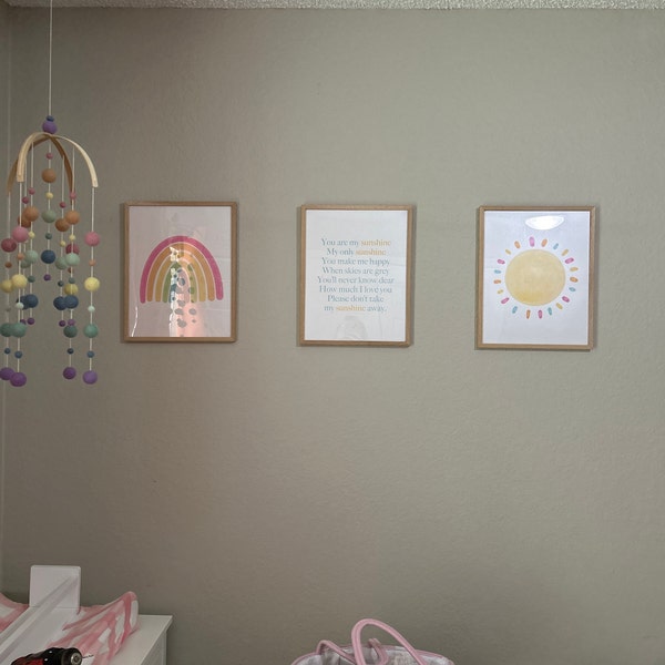 Pastel You Are My Sunshine Set of 3 Nursery Art Prints, Sun, Rainbow ...
