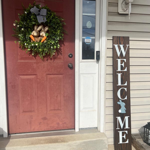 Large Vertical Welcome Sign, Front Door Sign, Porch Leaner, Rustic Wood ...