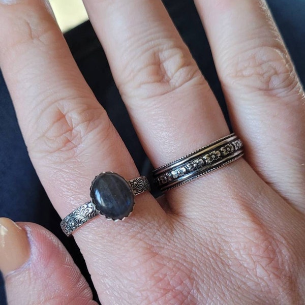 Labradorite Ring Stacking Ring Set Sterling Silver Labradorite Ring ...