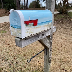 Hydrangea Mailbox, Blue Flowers and Picket Fence Design, Original Art ...