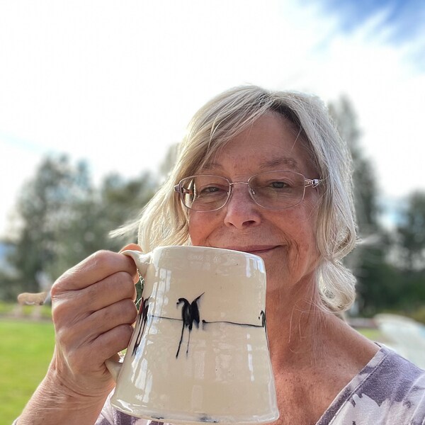 Ceramic Stoneware Cup Handleless Mug Tumbler Wine Glass Red Bird Cherry ...