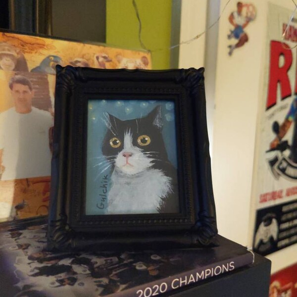 Black Cat 2x 2 Original Miniature Acrylic Painting on Canvas With or ...