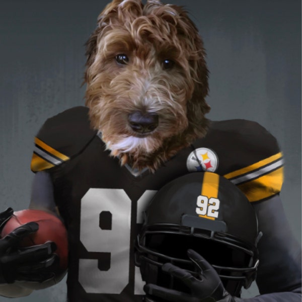 Custom Pet Portrait Football New England Patriots Canvas Funny Pet ...
