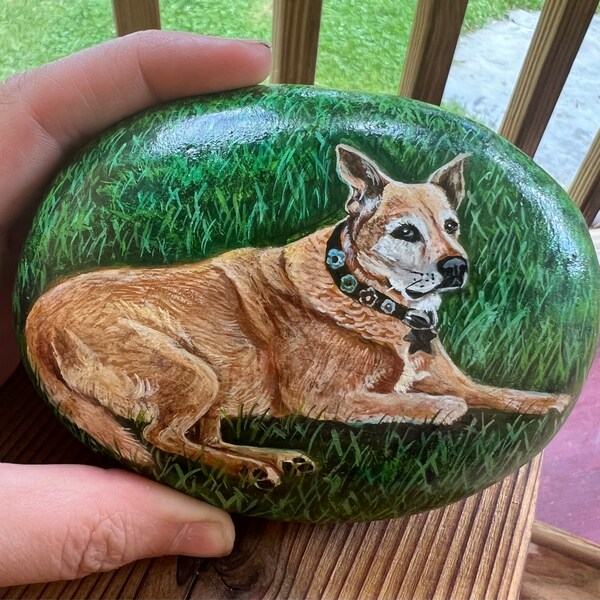 Custom Pet Portrait With Background Painted Rocks From Your Photograph ...