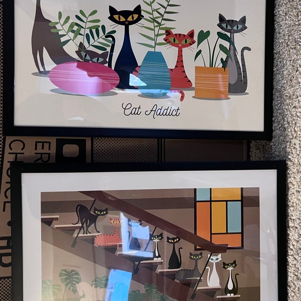 Cat Art Print, Family of Cats, Retro TV Show Mid Century Modern Art ...
