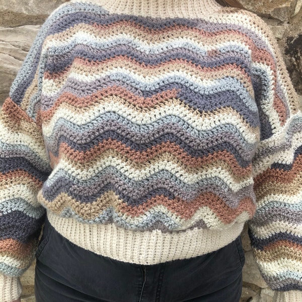 What Morgan Makes Ripple Crew Crochet Sweater PDF Pattern - Etsy