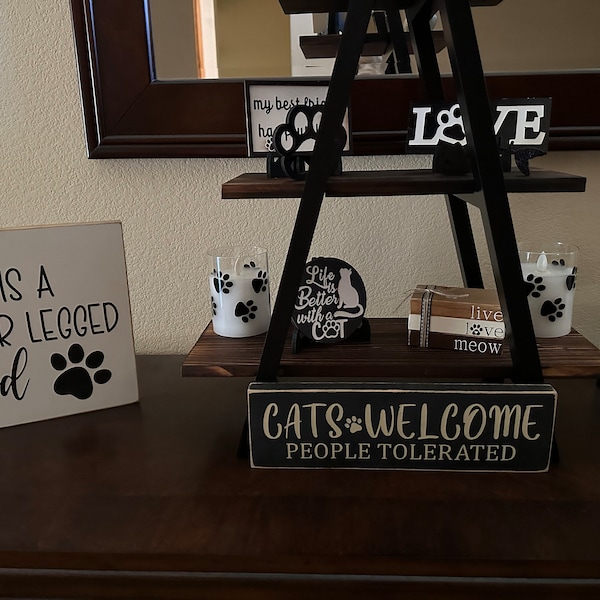 Cat Themed Mini Wood Book Stack/live Live Meow/ Tier Tray Decor/ Home ...