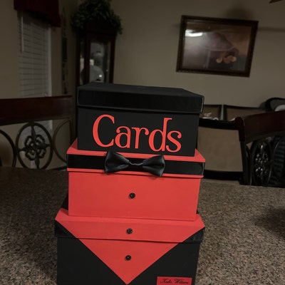 Custom Birthday Card Box, 3 Tier, Card Holder, Square, Black and White ...