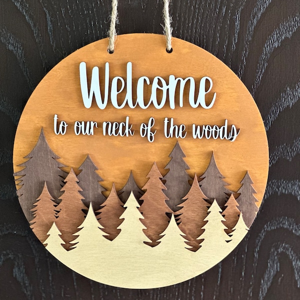 Forest Welcome Door Hanger SVG, Pine Tree Door Sign SVG, Cabin Decor ...