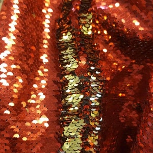 Red/gold Color Changing Sequin Mermaid Reverse Flip Stretch Fabric by ...