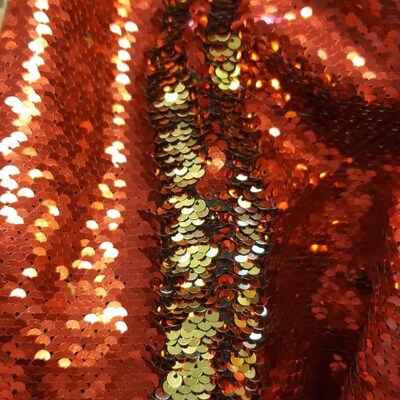 Red/gold Color Changing Sequin Mermaid Reverse Flip Stretch Fabric by ...
