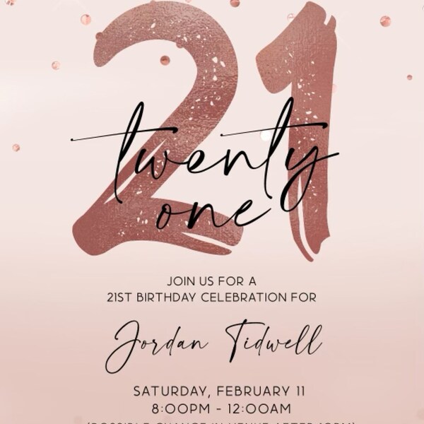 Electronic 21st Twenty One Birthday Invitation Template, Digital Rose ...