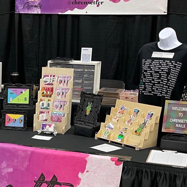 8 Pocket 4" Width, Sticker Display Rack With U Cuts, Wooden Countertop ...