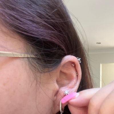 Diamond Piercing / Helix Piercing / 14k Gold Star Design Diamond Stud ...