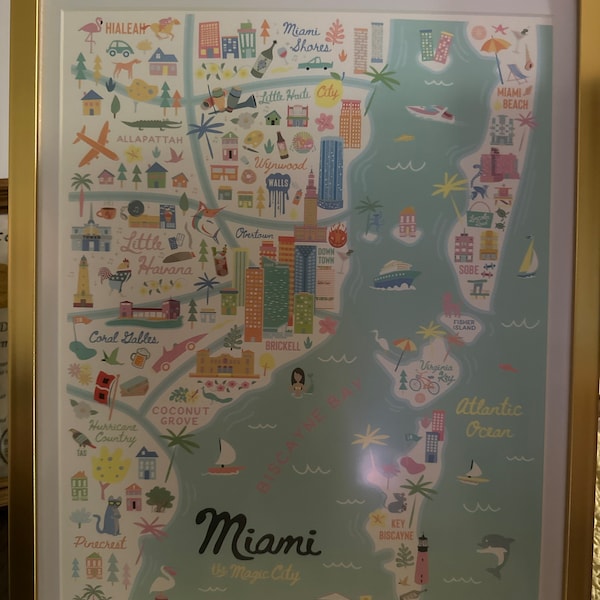MIAMI FL Map Art Wall Decor | City Map Miami Florida | Art Print Poster ...