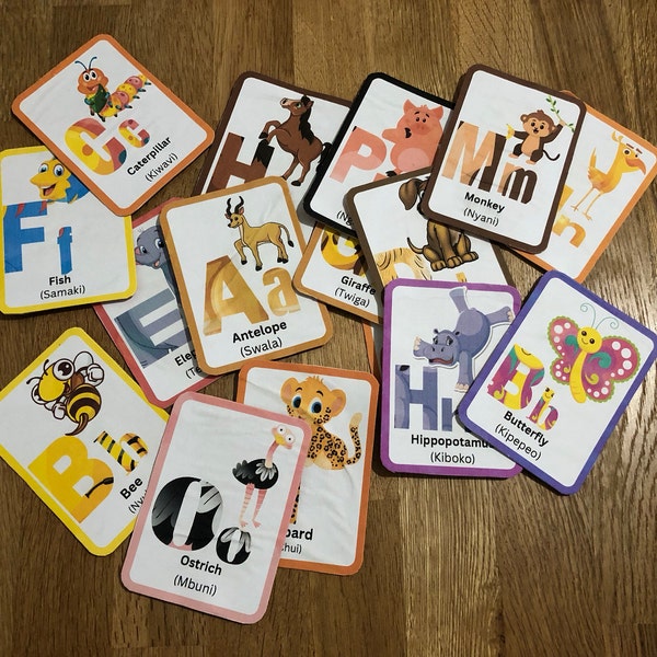 Children / Adults Animal Learning Flash Cards English / Swahili ...