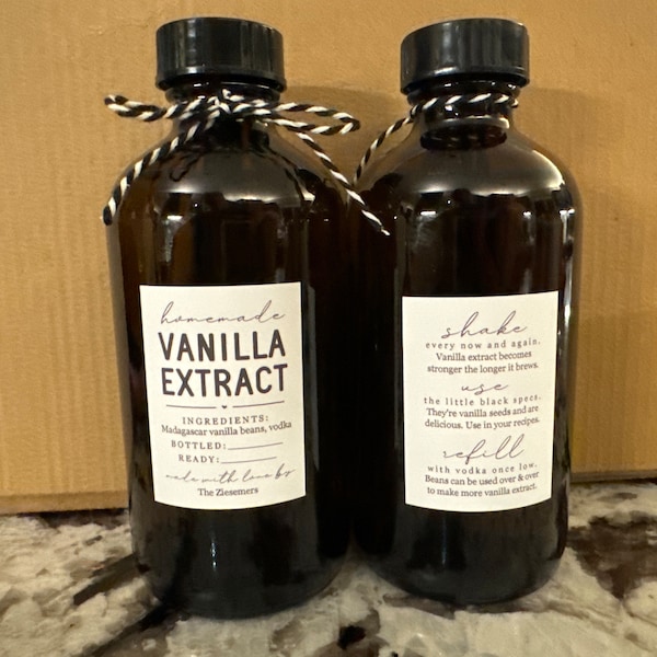Homemade Vanilla Extract Labels With Instructions - Set of 18 Front and ...