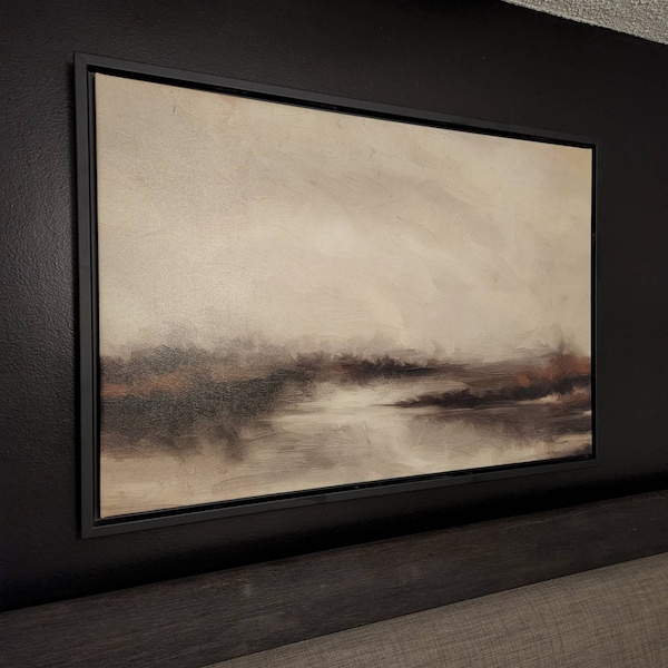 Dark Square Abstract Landscape Art Print, Large Moody Abstract ...
