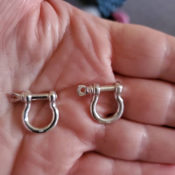 2 Solid Sterling Silver Mini 925 Shackle Bracelet Clasp Key Chain Beads ...