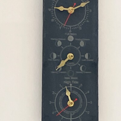 Laser Engraved Time, Tide and Moon Phase SLATE WALL CLOCK 30cm X 12cm ...