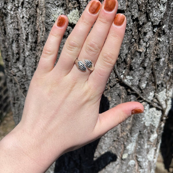 Hug Ring in Sterling Silver, Silver Hug Ring, Hugging Hands Ring ...