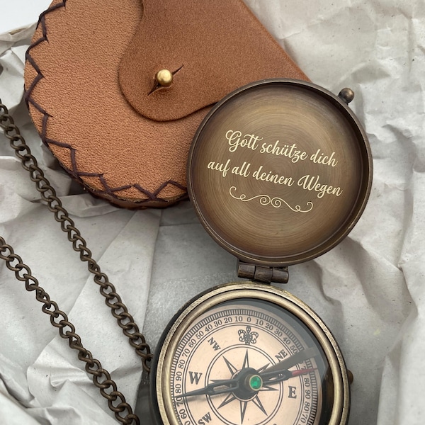 Kompass mit Gravur inkl. Lederetui personalisiertes Geschenk zur ...