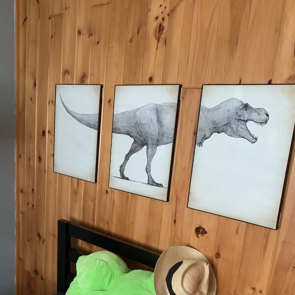 Vintage Dinosaur Nursery Decor Set. Tyrannosaurus Rex Art Prints ...