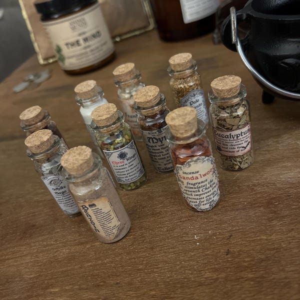 Set of 10 Incense Bottles|crystal Vials|incense Sample|mini Apothecary ...