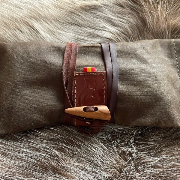 Oilskin Waxed Canvas Roll up Pouch for a Bushcraft Fire Kit, Pipe ...