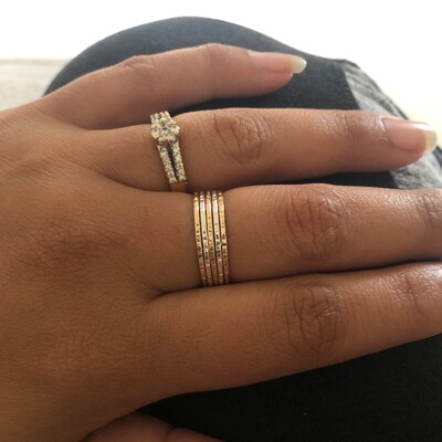 Gold and Silver Stack Ring Set, Hammered Gold Silver Stacked Rings Thin ...