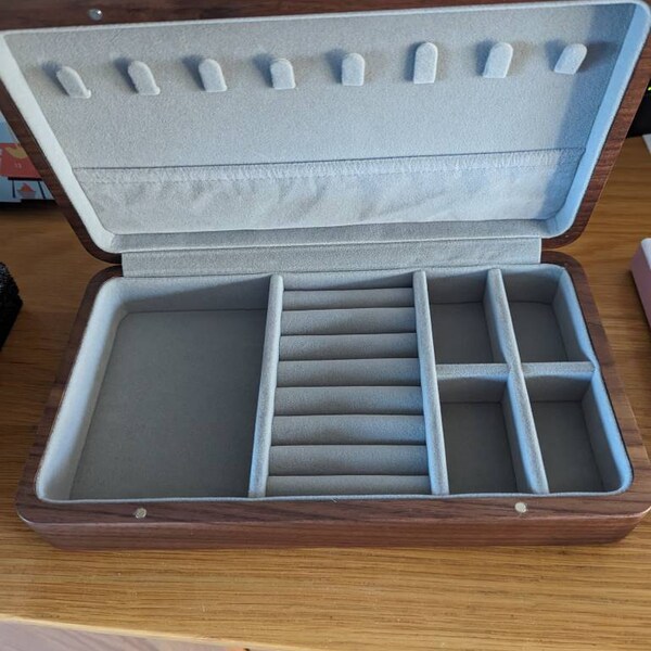 Solid Walnut Wood Green Grey Jewelry Box, Personalized Wooden Jewelry ...